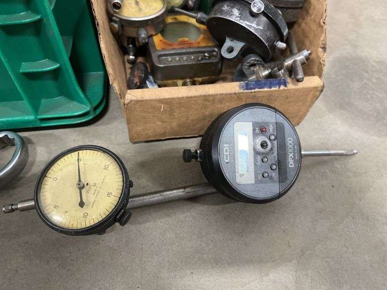 Assorted machinist tools, include: Setup fixtures, surface gauges, and ...