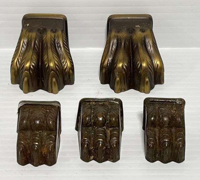 (5) Antique brass claw feet, 1800's, up to 2"H - Albrecht Auction Service