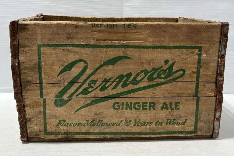 Vernors box, 16"W x 10 1/2"D x 9 1/2"H, used - Albrecht Auction Service