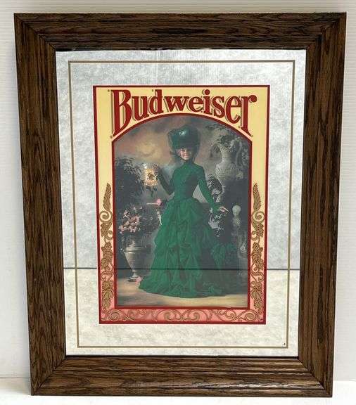 1992 Budweiser Sign/Mirror, Depicts a Victorian Lady in a Green Dress ...