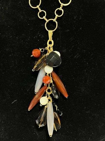 Vintage extra long gold-filled loop necklace with 14K gemstone drop ...