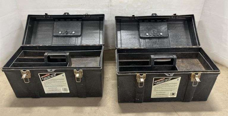 (2) Contico tool boxes, heavy duty tough box, 20"W x 9"D x 12"H, dirty ...