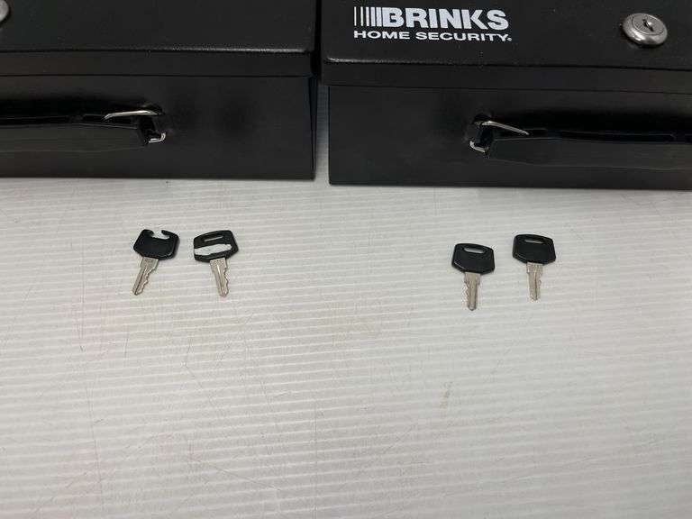 (2) Brinks lock boxes with keys, and Century lock box with lock and key ...