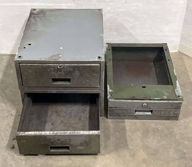 (3) Older steel lyon workbench drawers, 14"W x 5 1/2"H - Albrecht ...