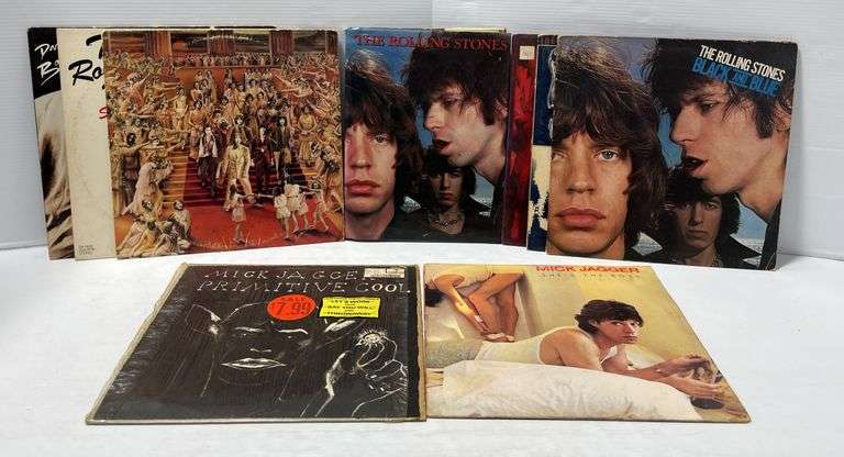 (8) Rolling Stones LPS and (1) book, include: Rolling Stones 1983 book ...