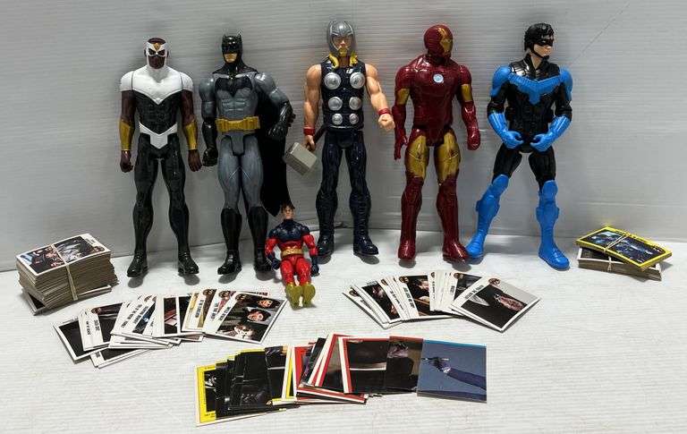 Assorted large action figures, 11"H each, includes: Batman, Iron Man ...