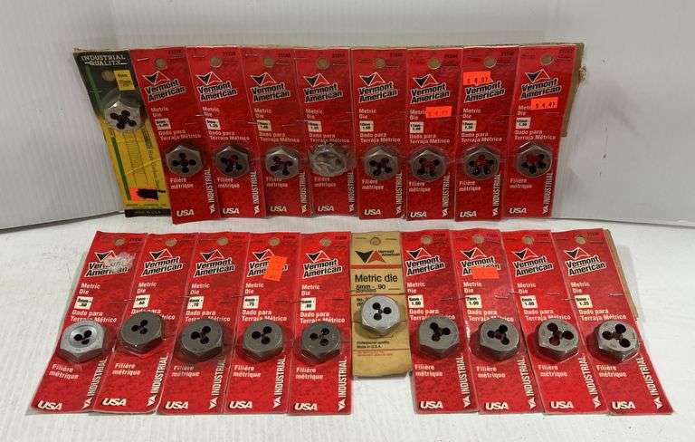 (19) Pieces of metric die set, 3mm -.50 to 12mm- 1.50, made in the USA ...