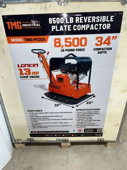 TMG Industrial 8,500 lbs. reversible plate compactor, 13 HP Loncin ...