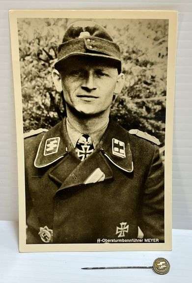 Older German SS Soldier postcard, named "Meyer" at bottom, 5 1/2"H ...