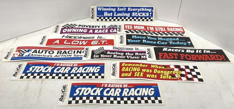 Racing stickers/decals, include: "I'd Rather be Stock Car Racing ...