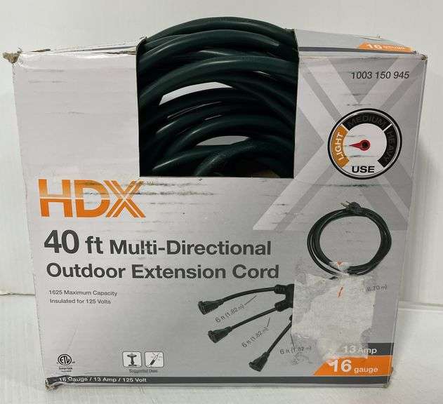 HDX multi-directional outdoor extension cord, 40'L, three seperate 6 ...