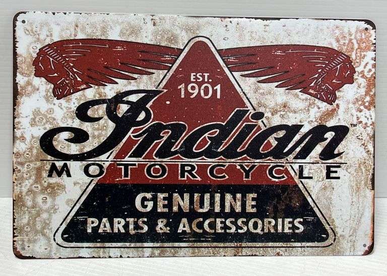 Modern "Indian Motorcycle" metal sign, 12"W x 8"H, good - Albrecht ...