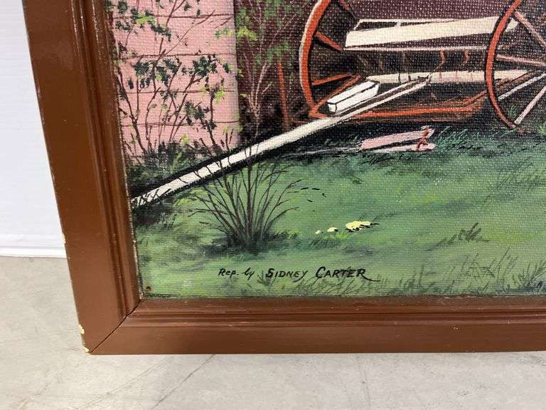 Older farm scene oil painting on board, by Sidney Carter, frame- 41" x 32", very good - Albrecht ...