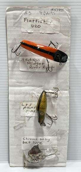 (3) Older fishing lures: Bat lure, L&S panfish, and a U20 flatfish, up ...