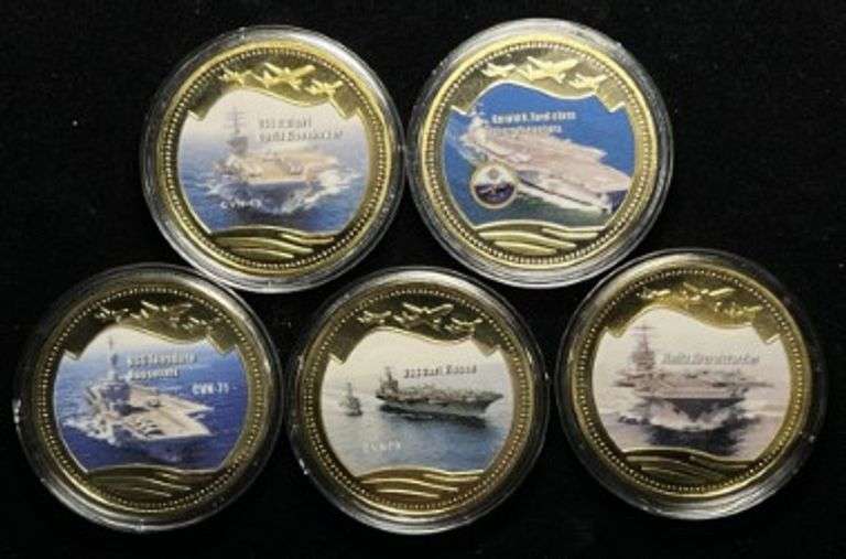 (5) US Navy aircraft carrier warship challenge coin set, includes USS ...