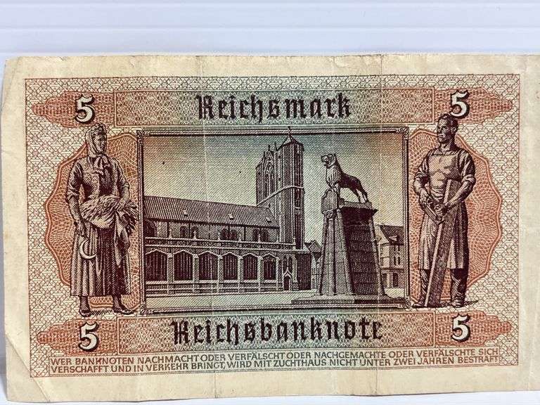 WWII German 5 Reichsmark Note, 1942 - Albrecht Auction Service