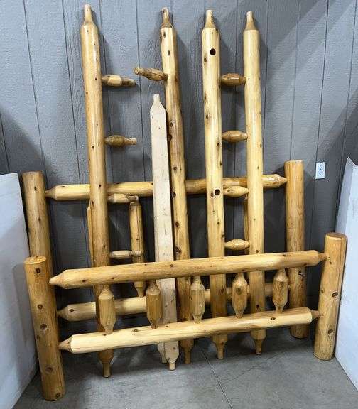 Queen size pine log bed frame, headboard- 67" x 48", good - Albrecht ...