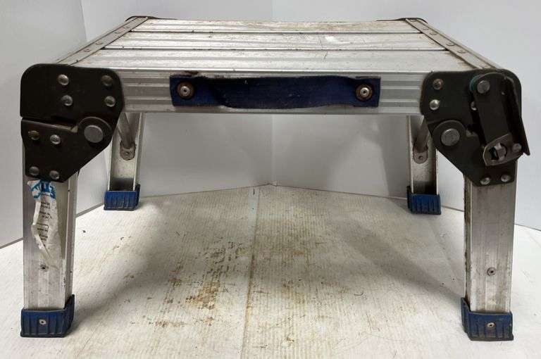 Small metal folding step stool/workbench, 18" x 12" seat, 13"H unfolded ...