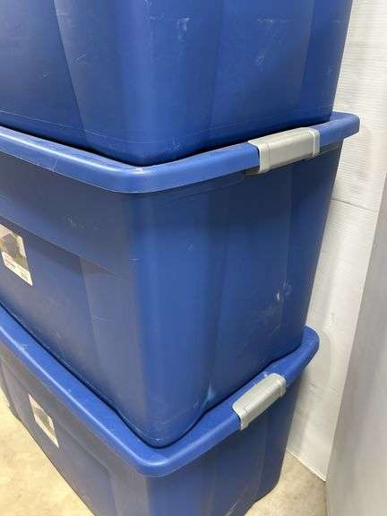 (3) 45-Gallon matched blue in color totes, comes with wheels on one end ...