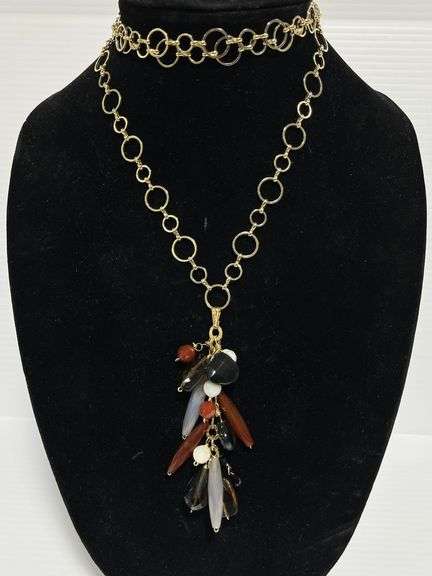 Vintage extra long gold-filled loop necklace with 14K gemstone drop ...