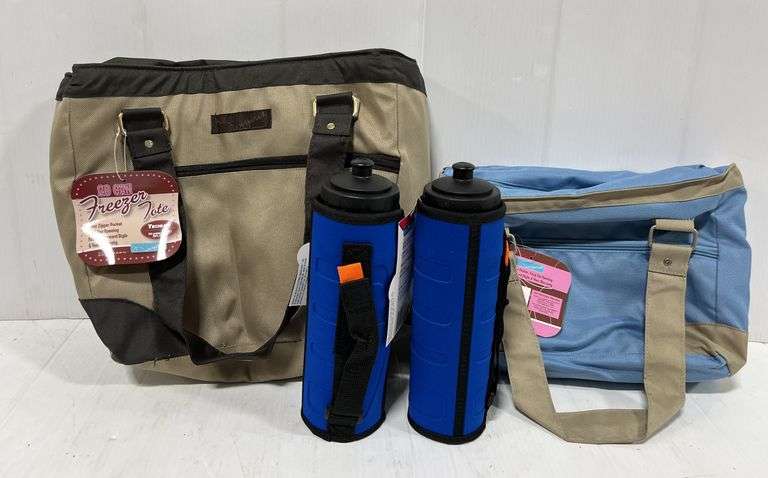 (2) Sport leak-proof bottles; 12-Can freezer tote; 20-Can freezer tote ...