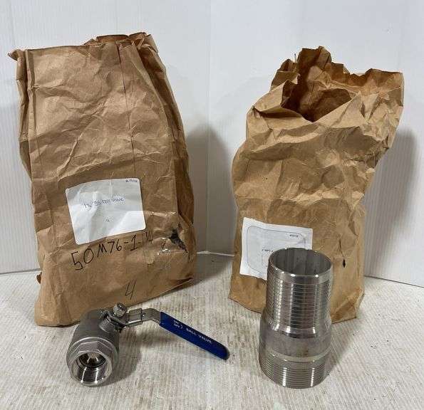 (3) Stainless steel 3" MPT x 3" HB valves, and (4) Stainless steel 1 1/ ...