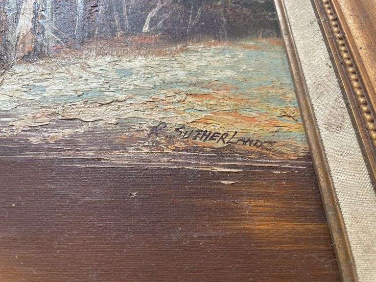 Original oil painting by R. Sutherland, 29"W x 25"H, frame has wear ...