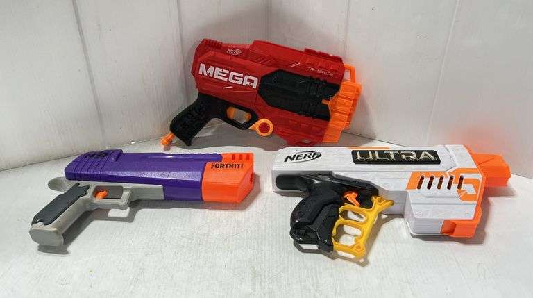 (3) Nerf guns, includes: 1- Nerf Fortnite, 1- Nerf Mega, and 1- No Ultra, up to 13" - Albrecht ...