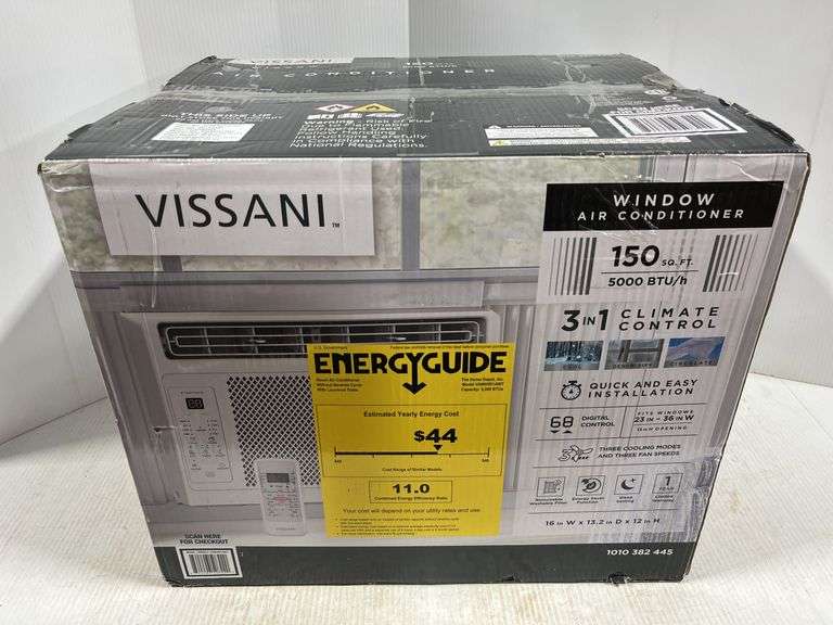 VISSANI 5,000 BTU 3-in-1 climate control window air conditioner with ...