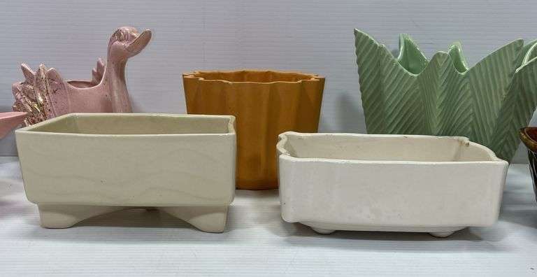 Various planters, include: Green 1708 USA, Orange 210, white unmarked ...