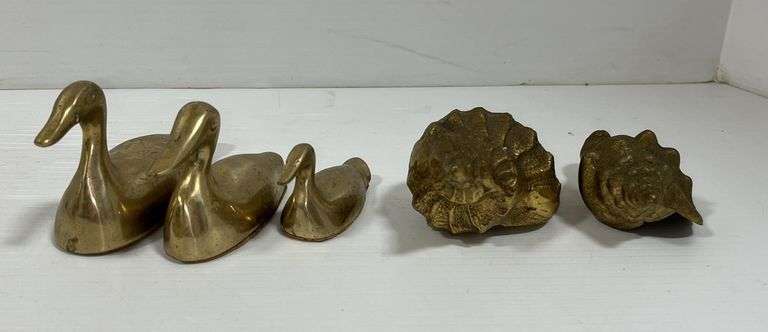 (2) Brass shells, and (3) Brass ducks, up to 4"L, good - Albrecht ...