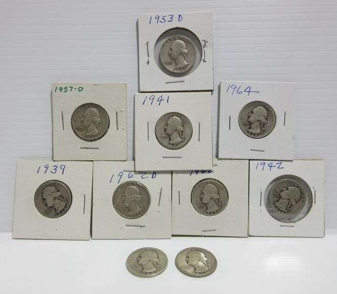 (10) Quarters, 90% silver, include: 1939, Two- 1941, 1943, 1953-D, 1957 ...