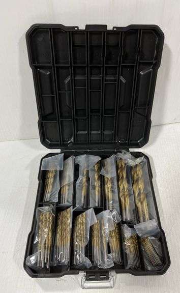 (100) Piece Titanium coated HSS drill bit set, 135° tips, 1/16" to 3/8 ...
