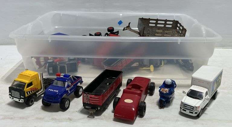 Assorted toy cars and trains, include: Maisto, Tonka, Kinsmart, and ...