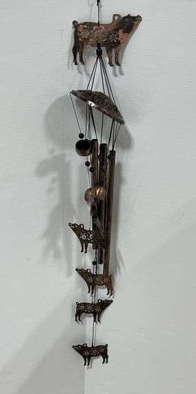 Handcrafted aluminium pig wind chime, six chimes, box- 11 1/4"L, new ...