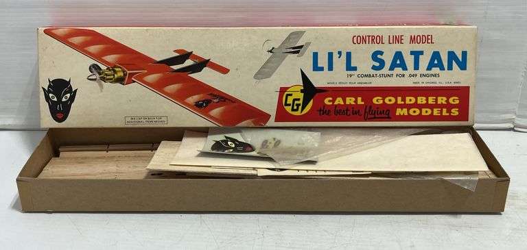 Li'l Satan Goldberg Balsa control line airplane kit, 1960s, complete ...
