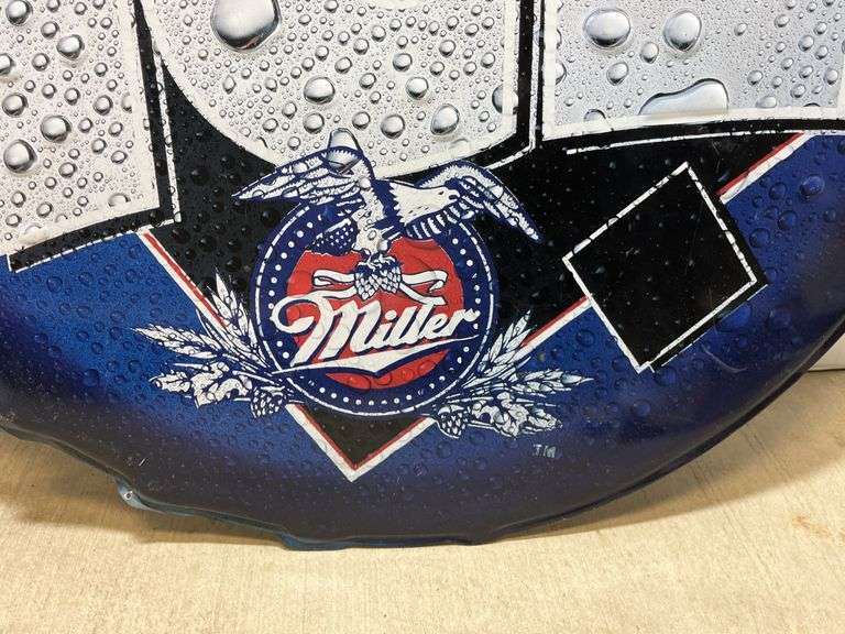 Older "Miller Lite Ice" metal beer advertising sign, 35 1/2"Dia, couple ...