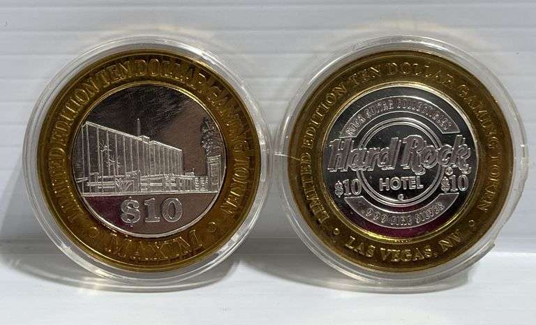 (2) .999 silver L.V. Gaming Tokens, Hard Rock and Maxim Hotel ...