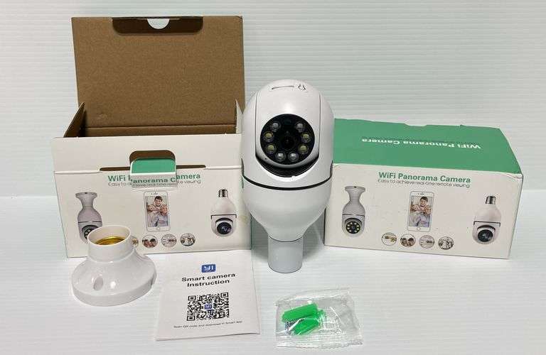 (2) Smart WiFi light bulb security cameras, full HD 360° panoramic view ...