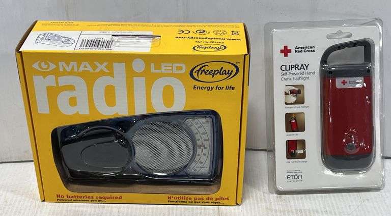 (2) Radios, include: Freeplay Max LED radio, and Eton Clipray American ...