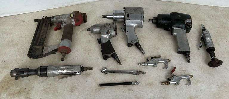 Good lot of pneaumatic tools Including wratchets, 18 ga stapler, cut ...