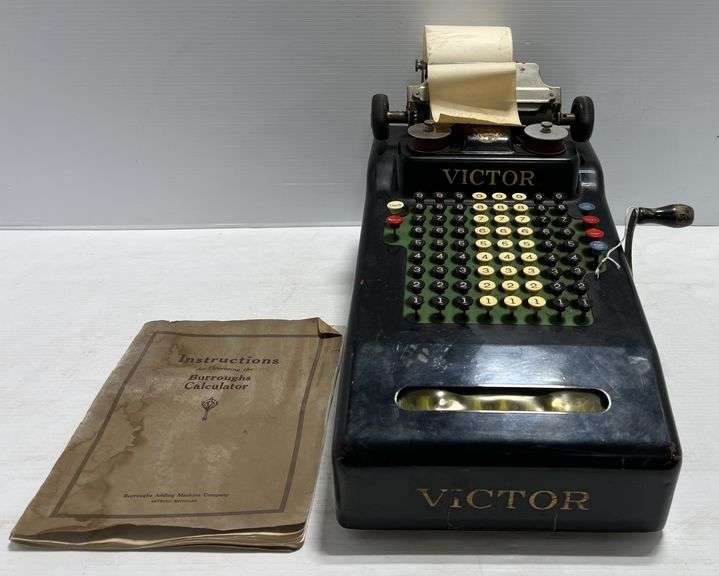Antique Victor calculator with manual, 20"W - Albrecht Auction Service