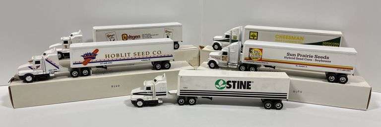 (5) Trucks and Trailers, 1/64 Scale, Include: Cheesman Seed Co., Hoblit ...