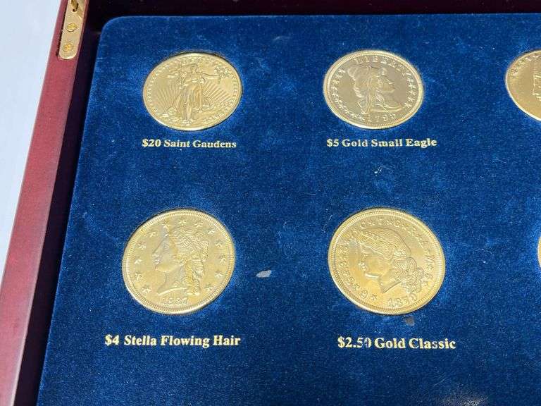 "A Tribute to America's Most Beautiful Gold Coins" wooden display box ...