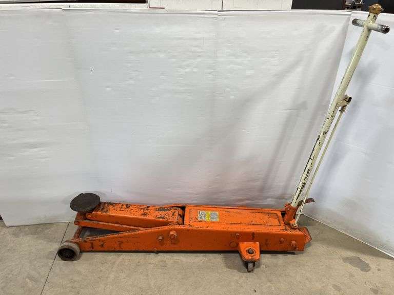 Heavy duty floor jack, 54"L x 49"H, used, good - Albrecht Auction Service