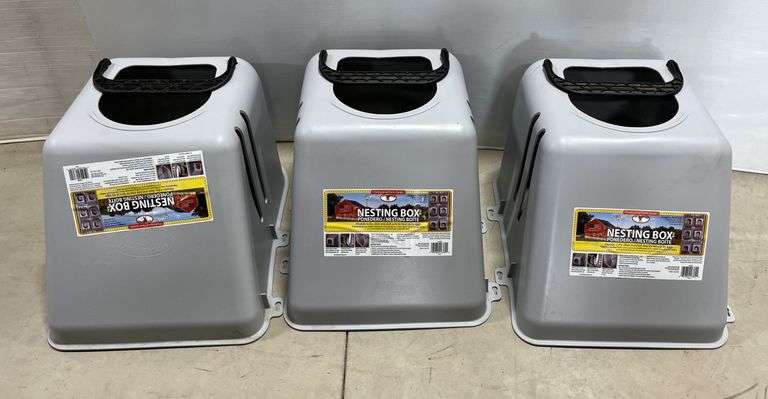 (3) Little Giant chicken nesting boxes with entrance perch, model no ...