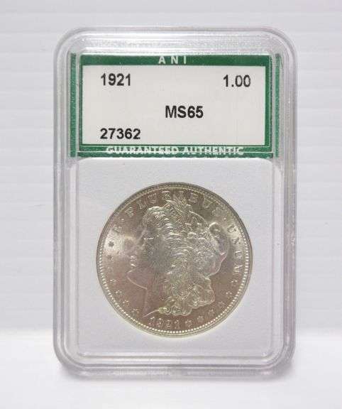 1921 Morgan silver dollar, graded MS65, by ANI, US coin is 90% silver ...