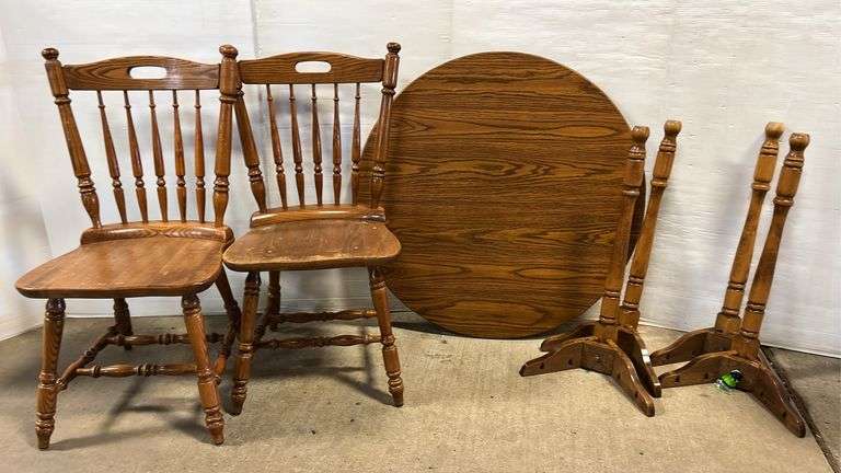 Dining table with (2) chairs, table- 3'Dia, Legs- 20 1/2" Legs, Chairs ...