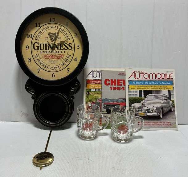 "Guiness" pendulum clock works, comes with batteries; (2) Vintage ...