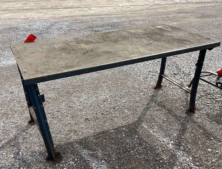 Older industrial steel workbench, 72" x 34" x 34" - Albrecht Auction ...